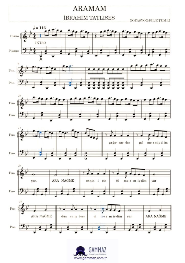 "Aramam" Nasıl Çalınır? "Aramam" Notaları - Gammaz